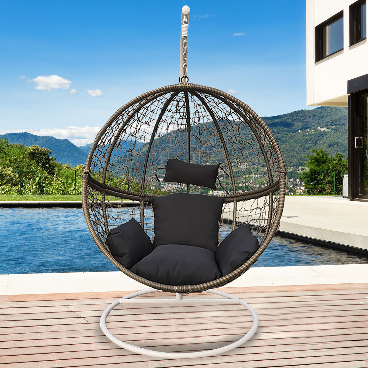 Eclipse Hanging Egg Chair in Oatmeal and Grey - Wicker and Rattan ...